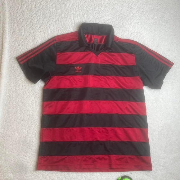 adidas | Shirts | Vintage 204 Mens Black And Red Striped Adidas Soccer ...